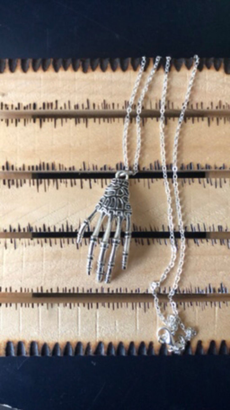 Silver Skeleton Hand Necklace - Etsy
