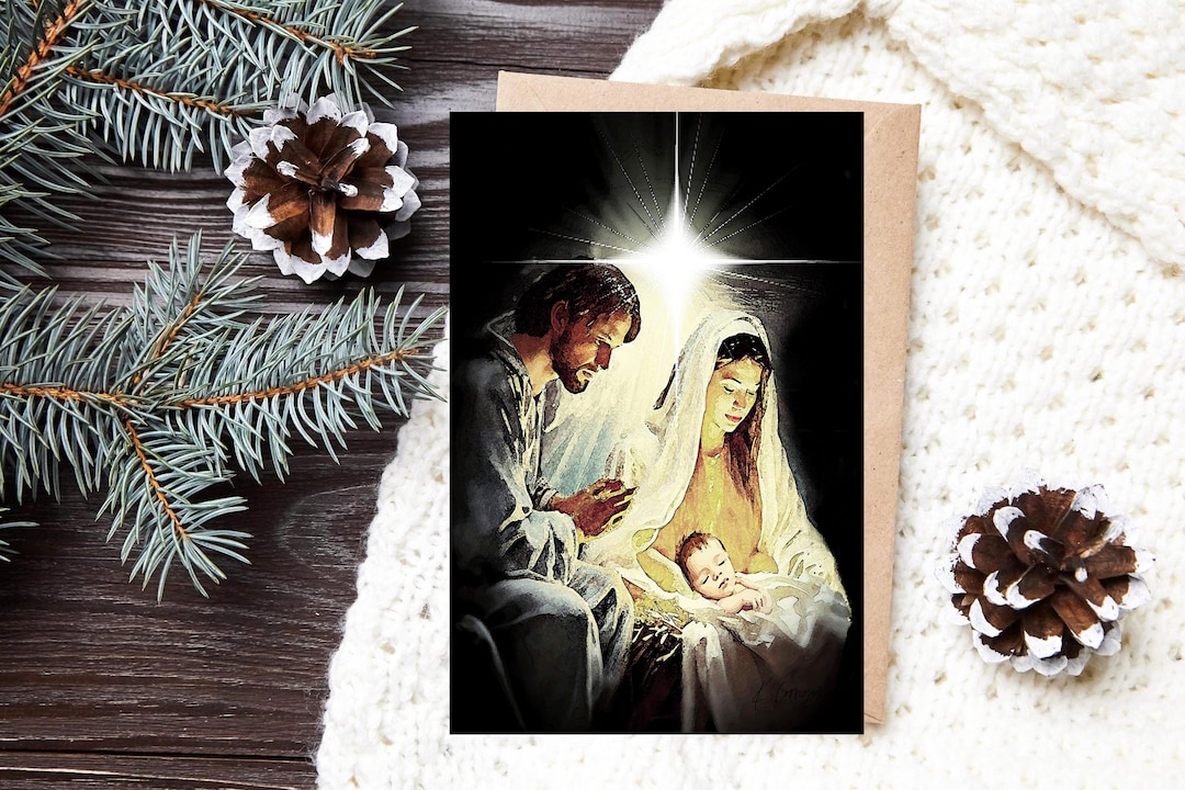 Christmas Card, Nativity Card, Christmas Blessings Card, Holy Family ...