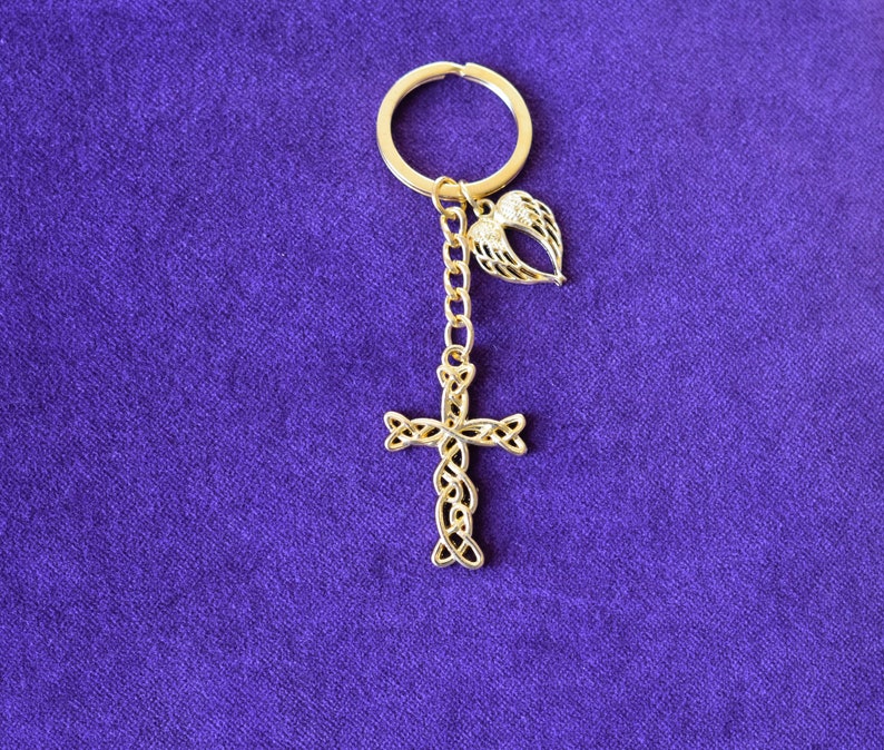 Gold Celtic Cross Keychain, Guardian Angel Wings, Spiritual Gift - Etsy