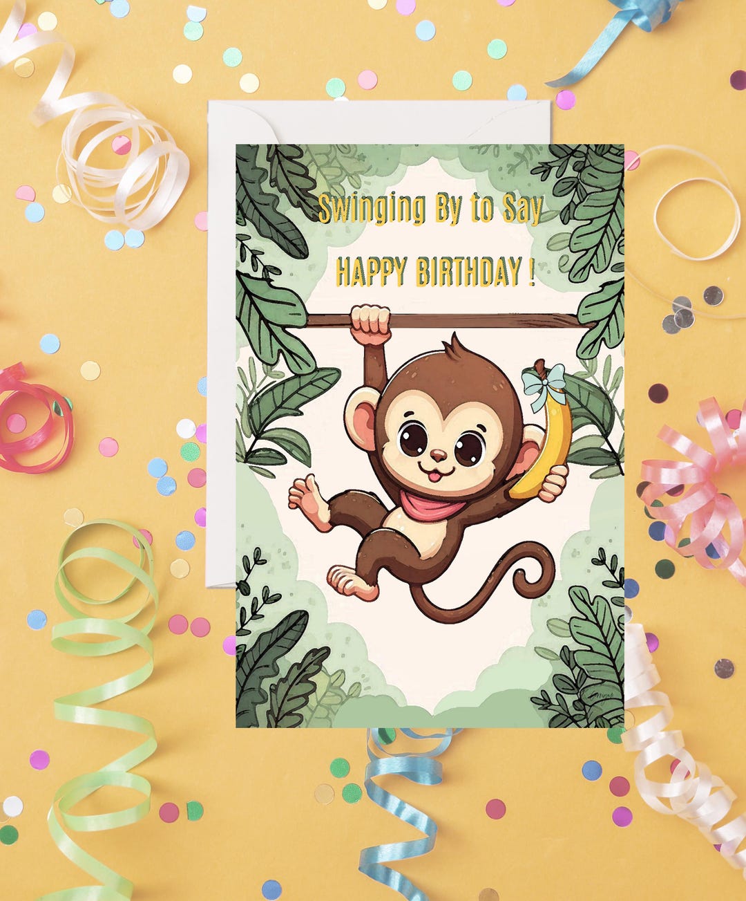 Monkey Birthday Card, Swinging Animal (PDF Download - Etsy