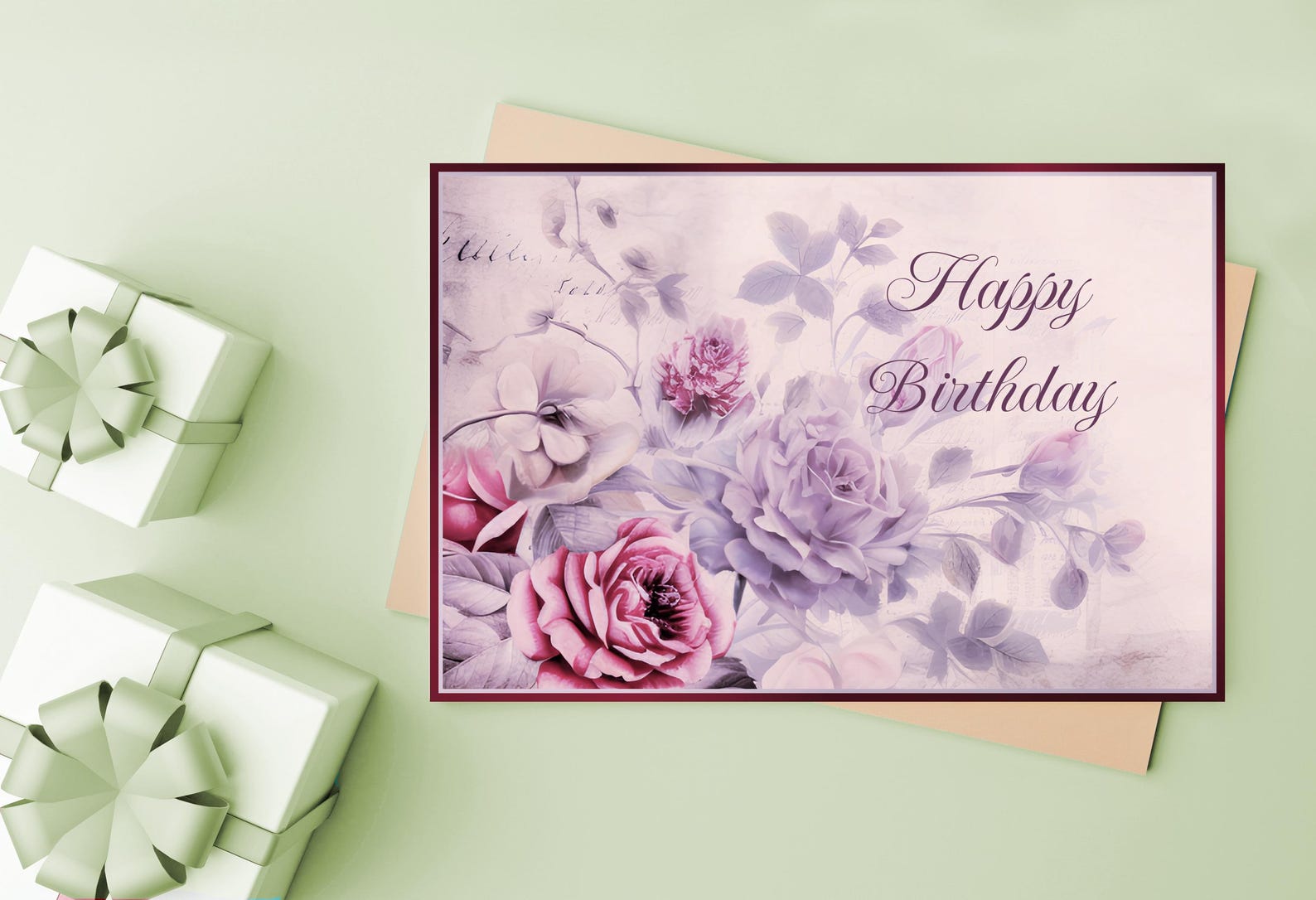 Printable Vintage Roses Birthday Card ,printable Birthday Card ...