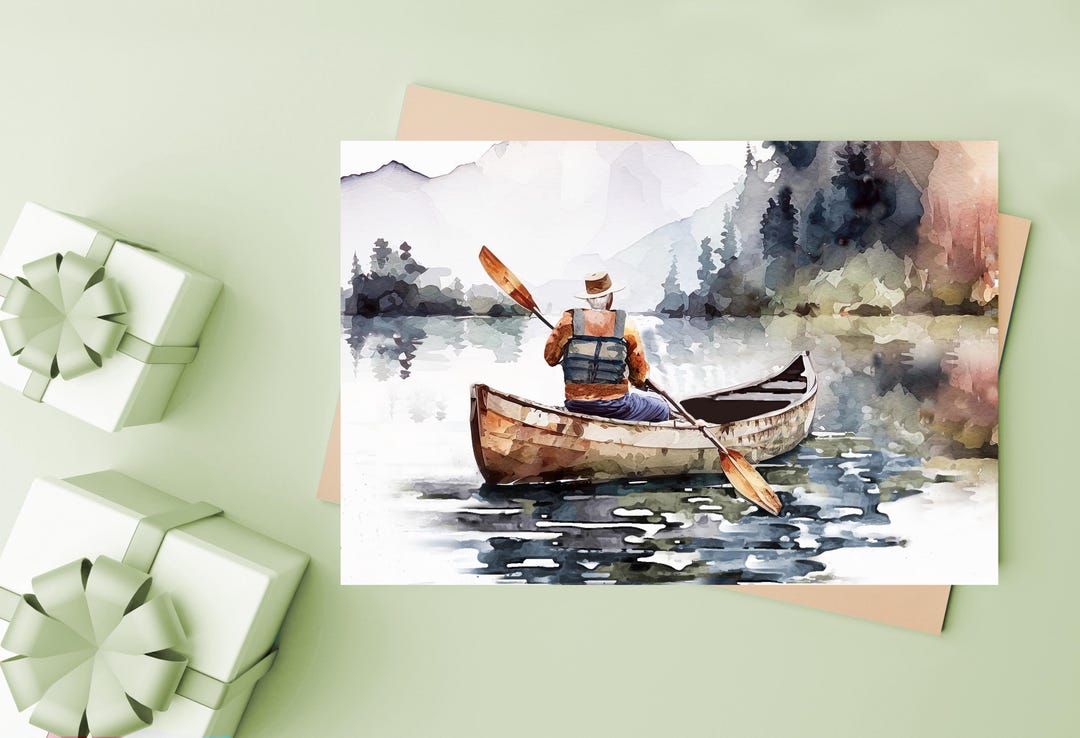 Man in Canoe Birthday Card, Card for Him, Printable Card for Him ...