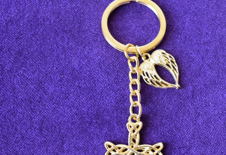 Gold Celtic Cross Keychain, Guardian Angel Wings, Spiritual Gift - Etsy