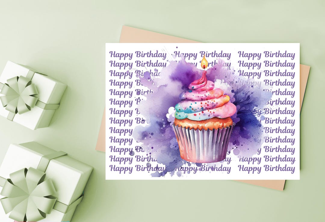 Cupcake Printable Birthday Card, DIY Birthday Card, Digital Download ...