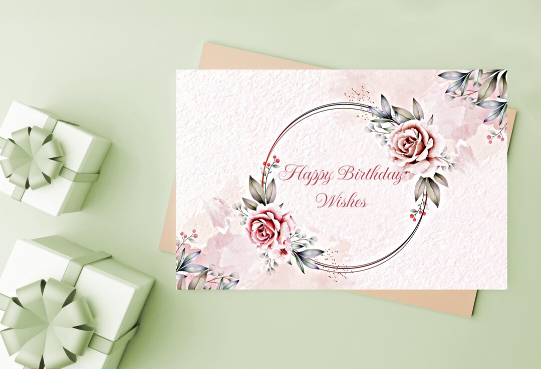 Vintage Style Pink Roses Birthday Card, Floral Birthday Card, Printable ...