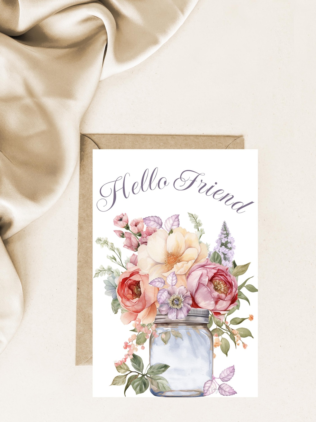 Hello Friend Watercolor Floral Card: Printable Friendship Card (print ...