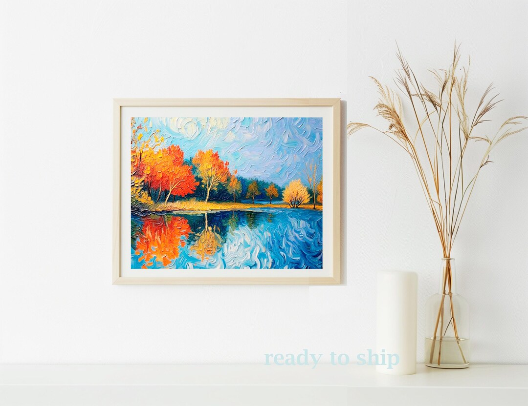 Handmade Autumn Reflection Art Print: Post-impressionism Fall Decor - Etsy