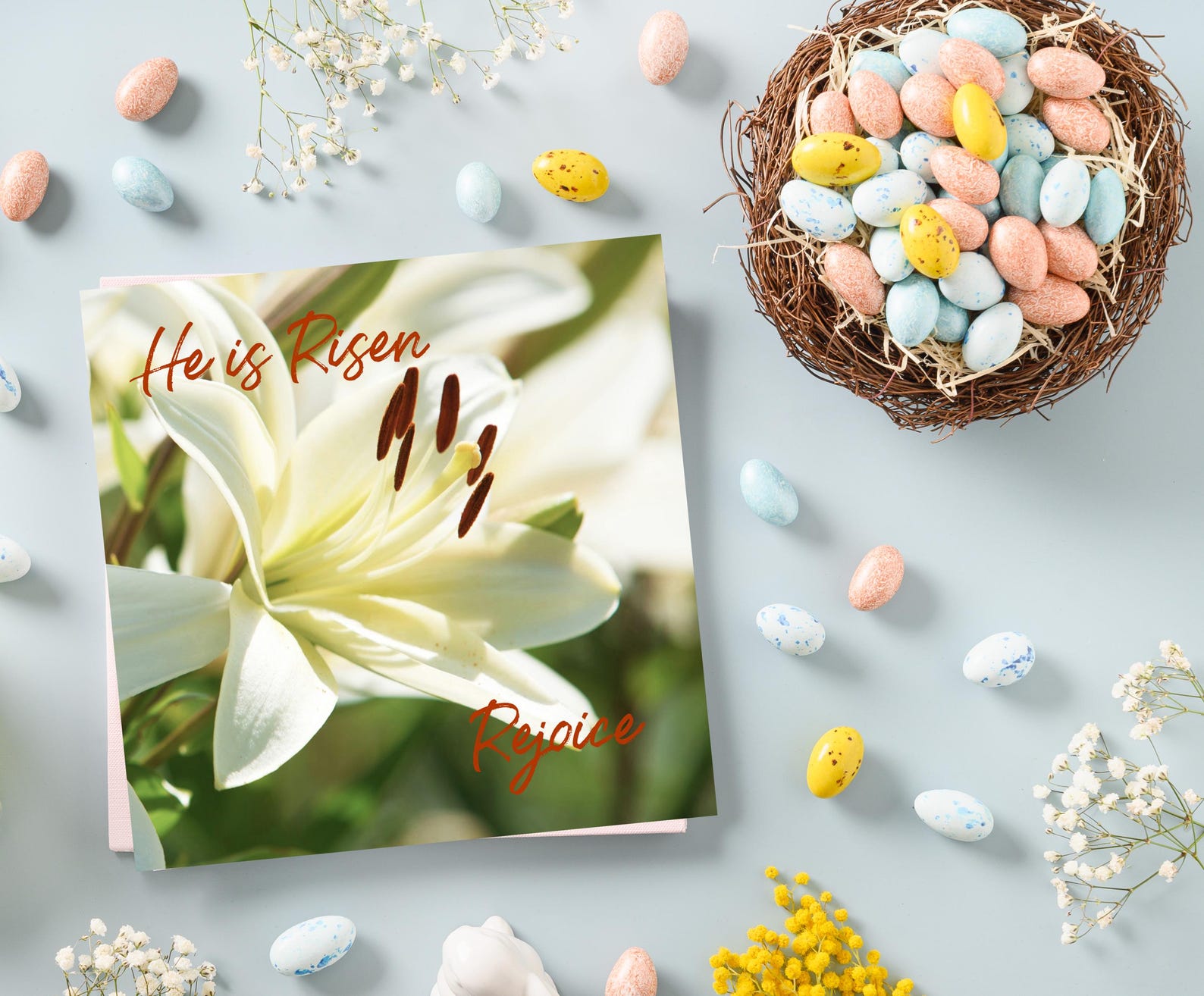 Christian Easter Card, He is Risen Easter Card, Square Easter Lily Printable Card, Religious ...