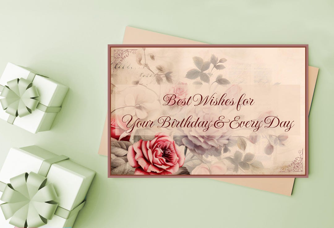 Vintage Roses Birthday Card, Printable Vintage Birthday Card, DIY ...