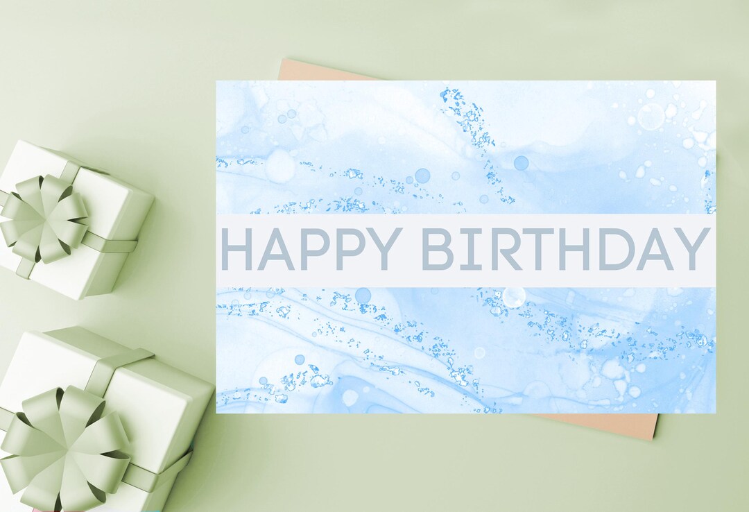 Blue Happy Birthday Card Printable, DIY Birthday Card for Him,happy ...