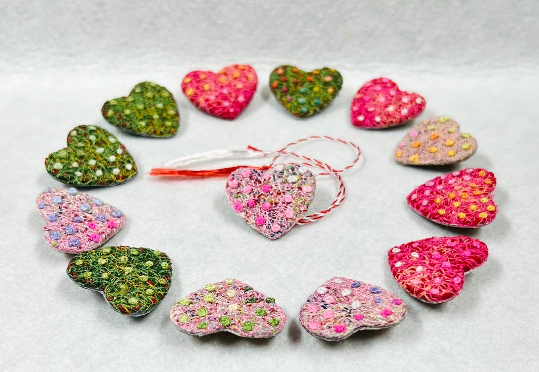 Sewn Mărțișor, Mini Heart, Textile Art With French Knots, 1 Martie ...