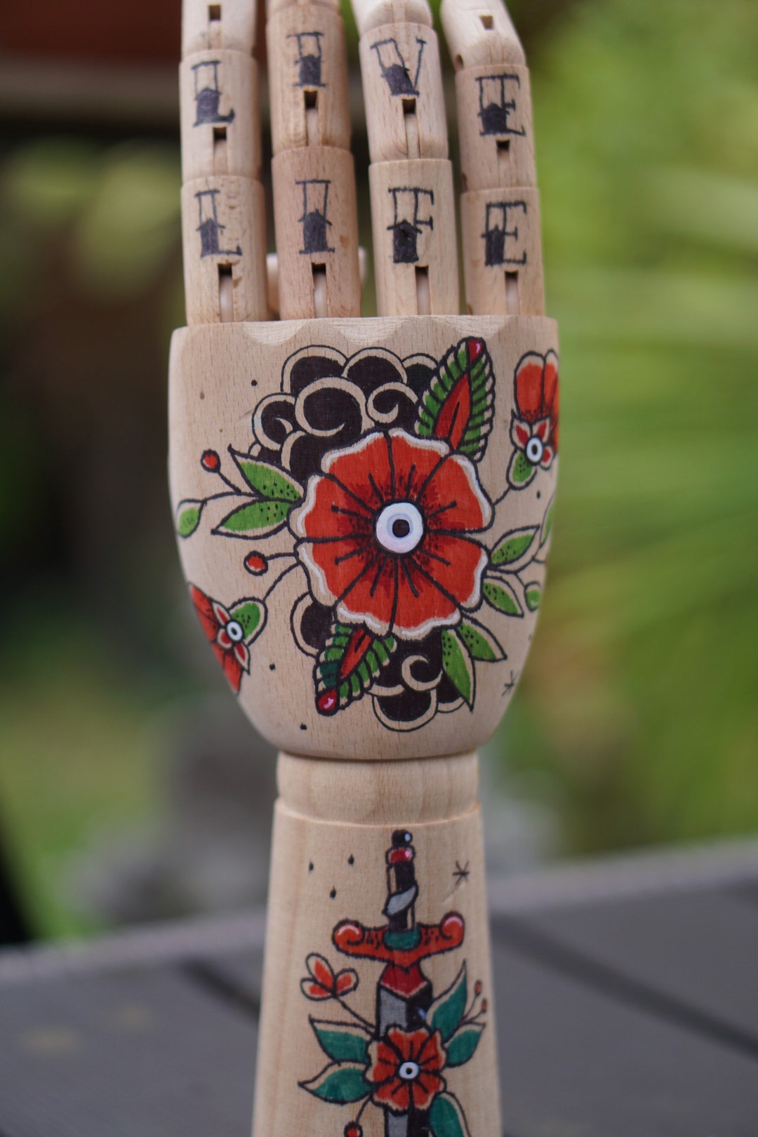 Live Life Traditional Tattoo Art Wooden Hand - Etsy