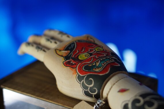 Samurai Mask Hand Tattoo