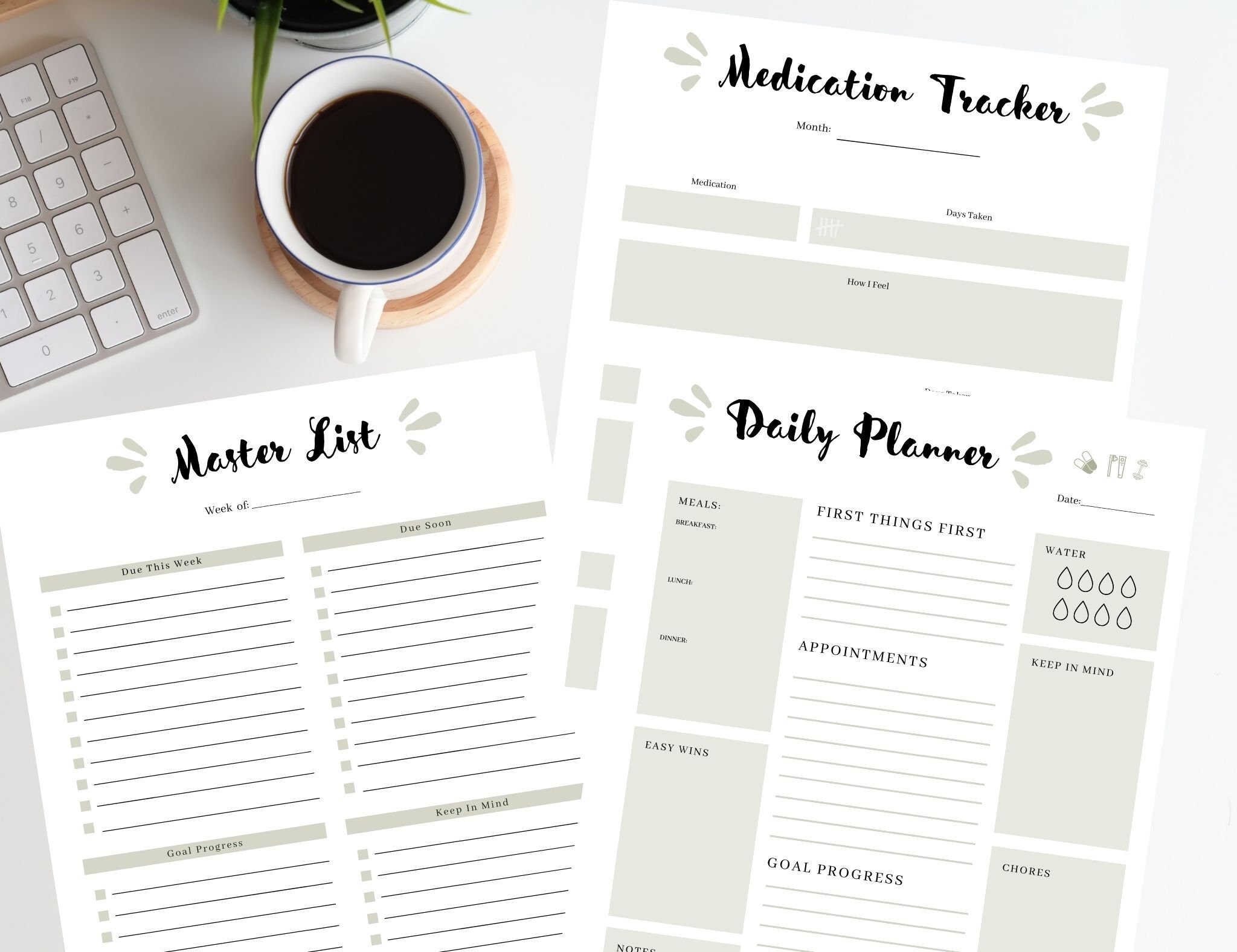 Adult ADHD Friendly Printable Planner Bundle Light Olive - Etsy