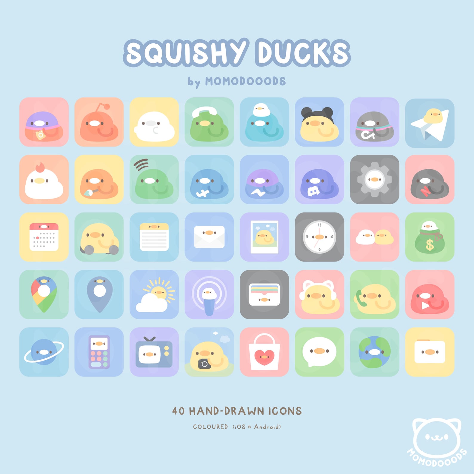 Cute Pastel Squishy Duck App Icon Pack Ios & Android - Etsy