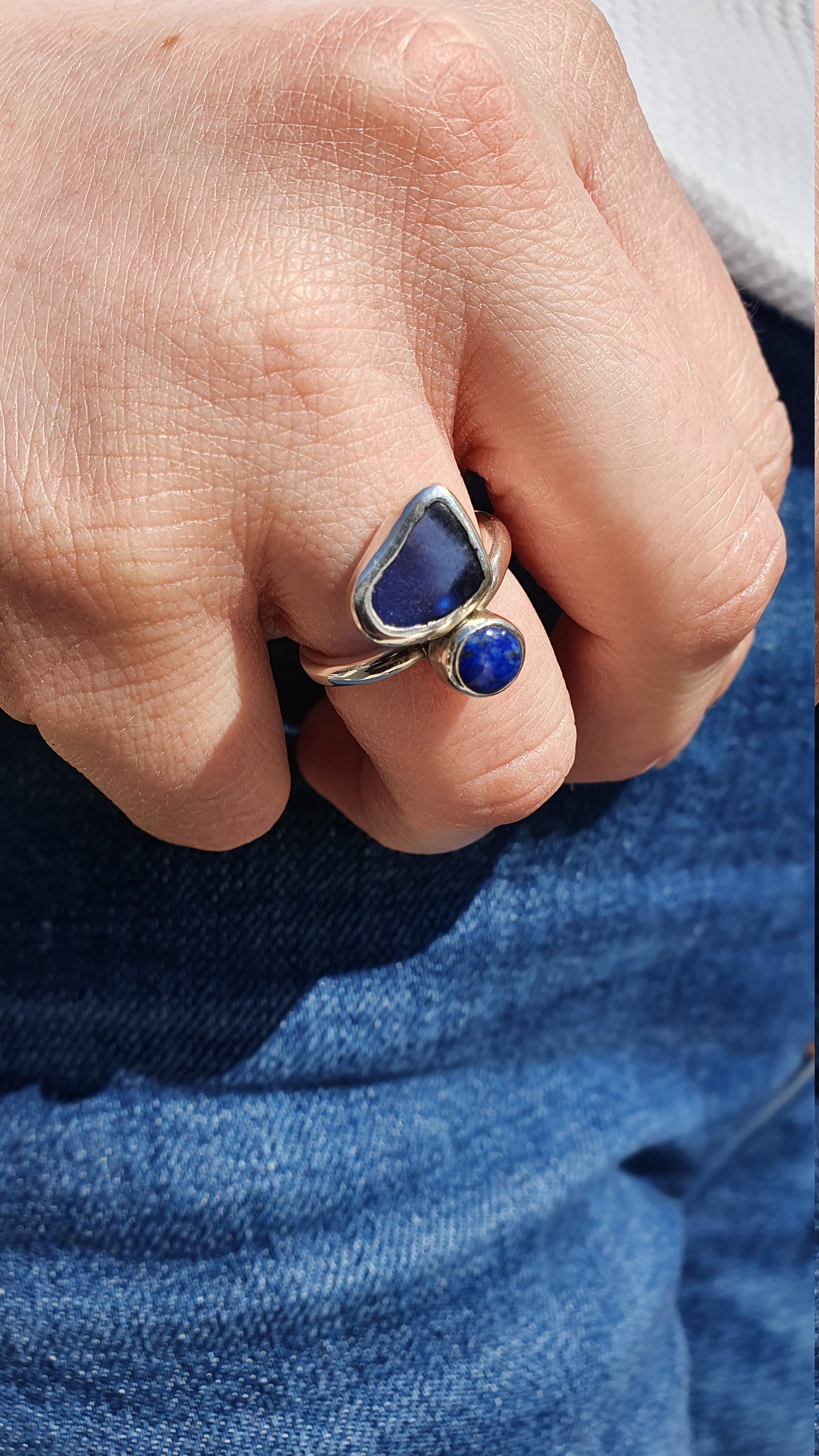 Sea Glass Ring in Electric Blue With Lapis Lazuli Set in Silver ...