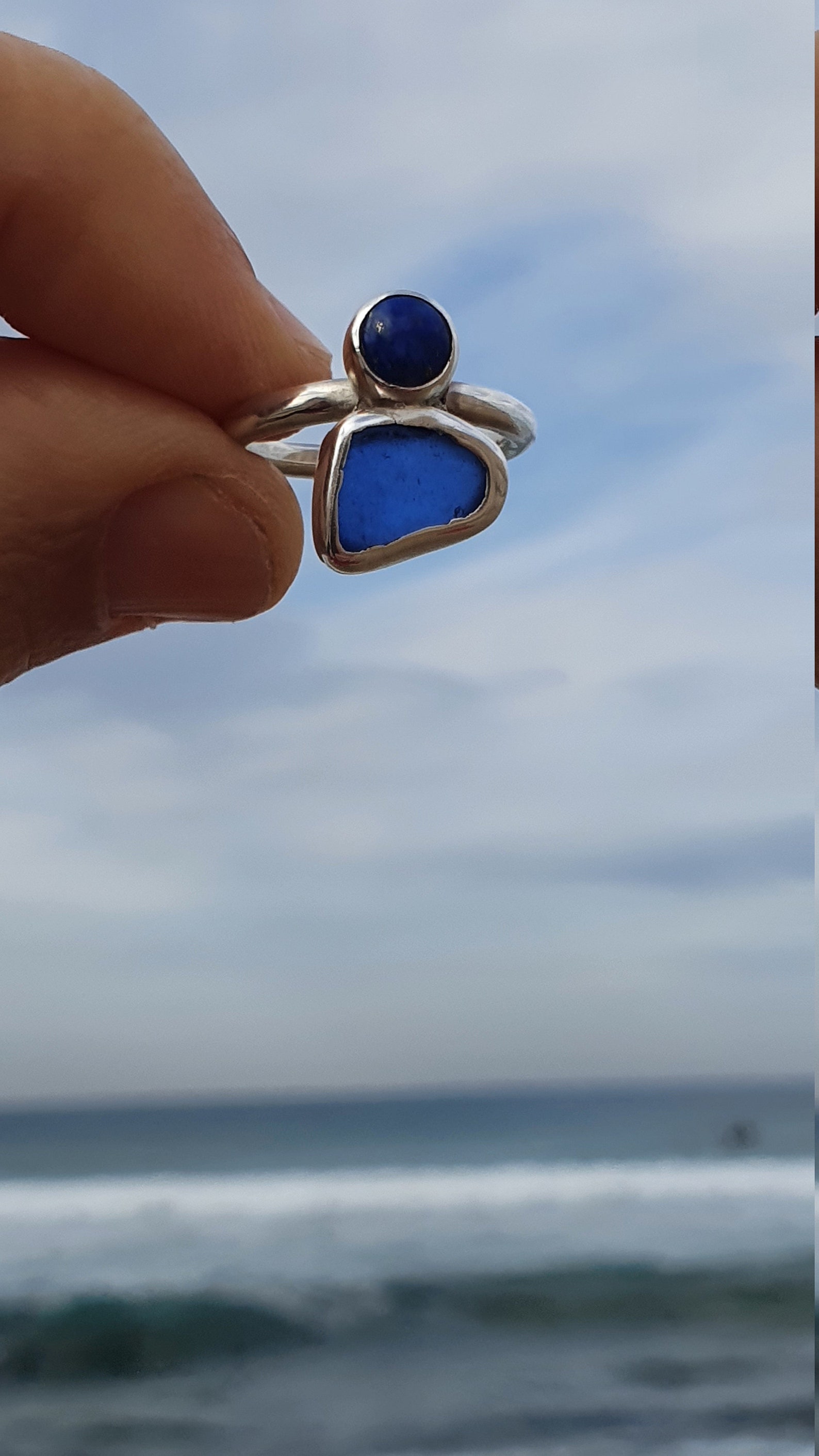 Sea Glass Ring in Electric Blue With Lapis Lazuli Set in Silver ...