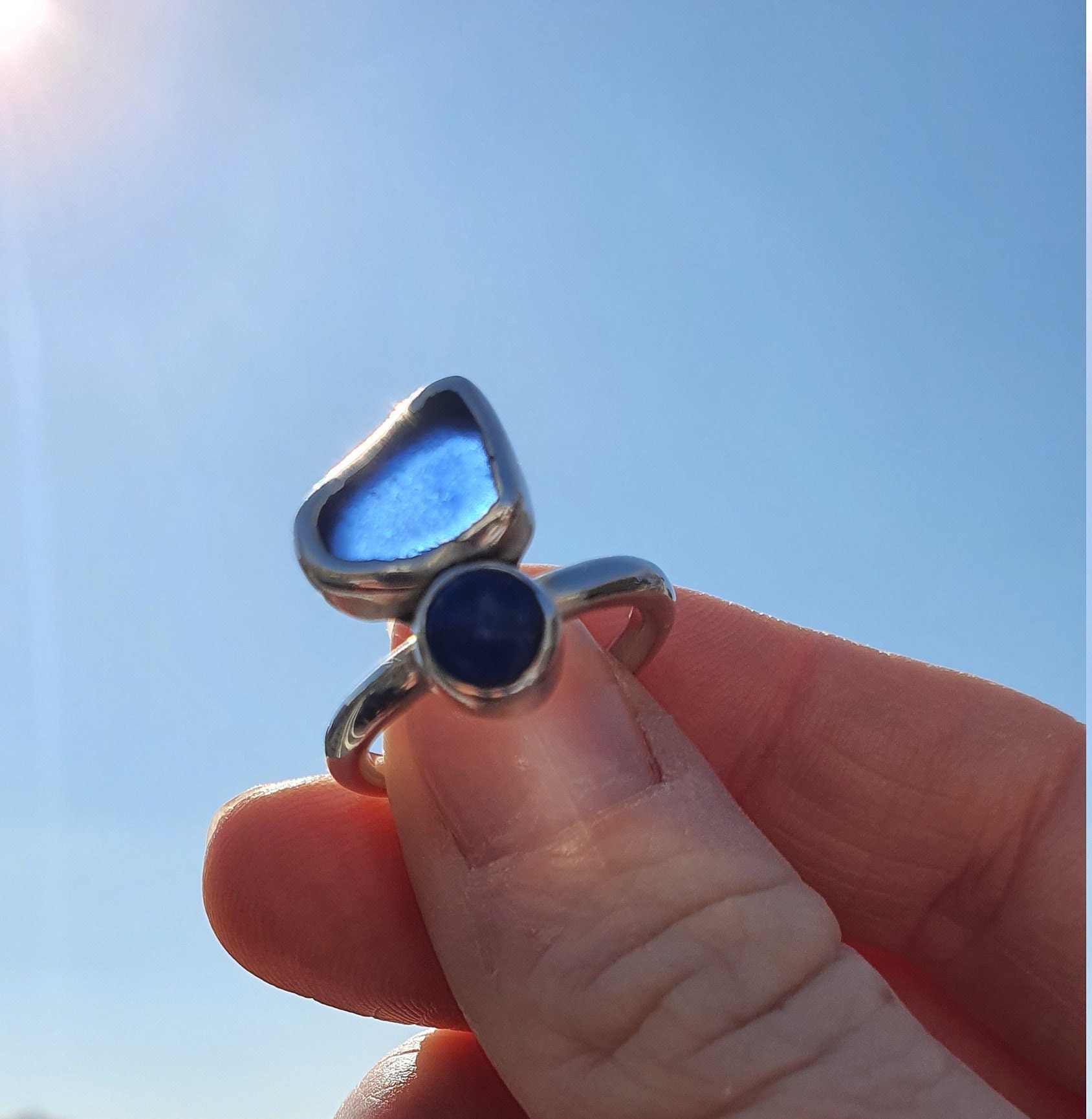 Sea Glass Ring in Electric Blue With Lapis Lazuli Set in Silver ...
