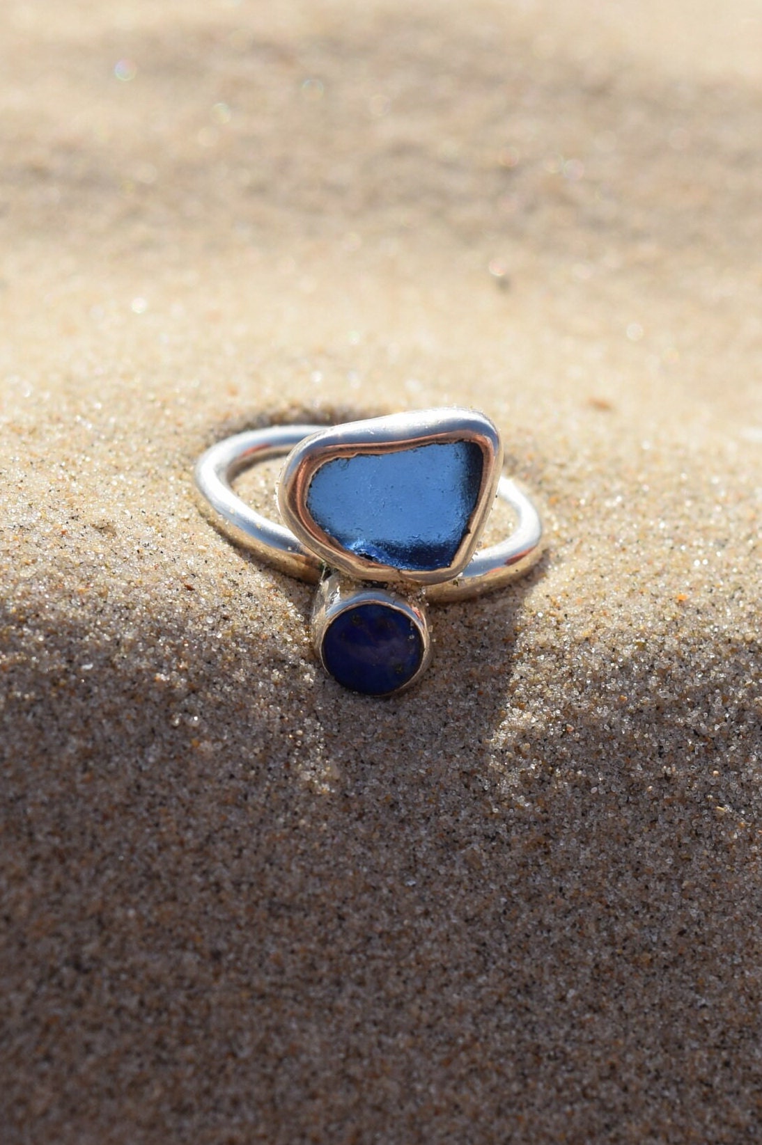 Sea Glass Ring in Electric Blue With Lapis Lazuli Set in Silver ...