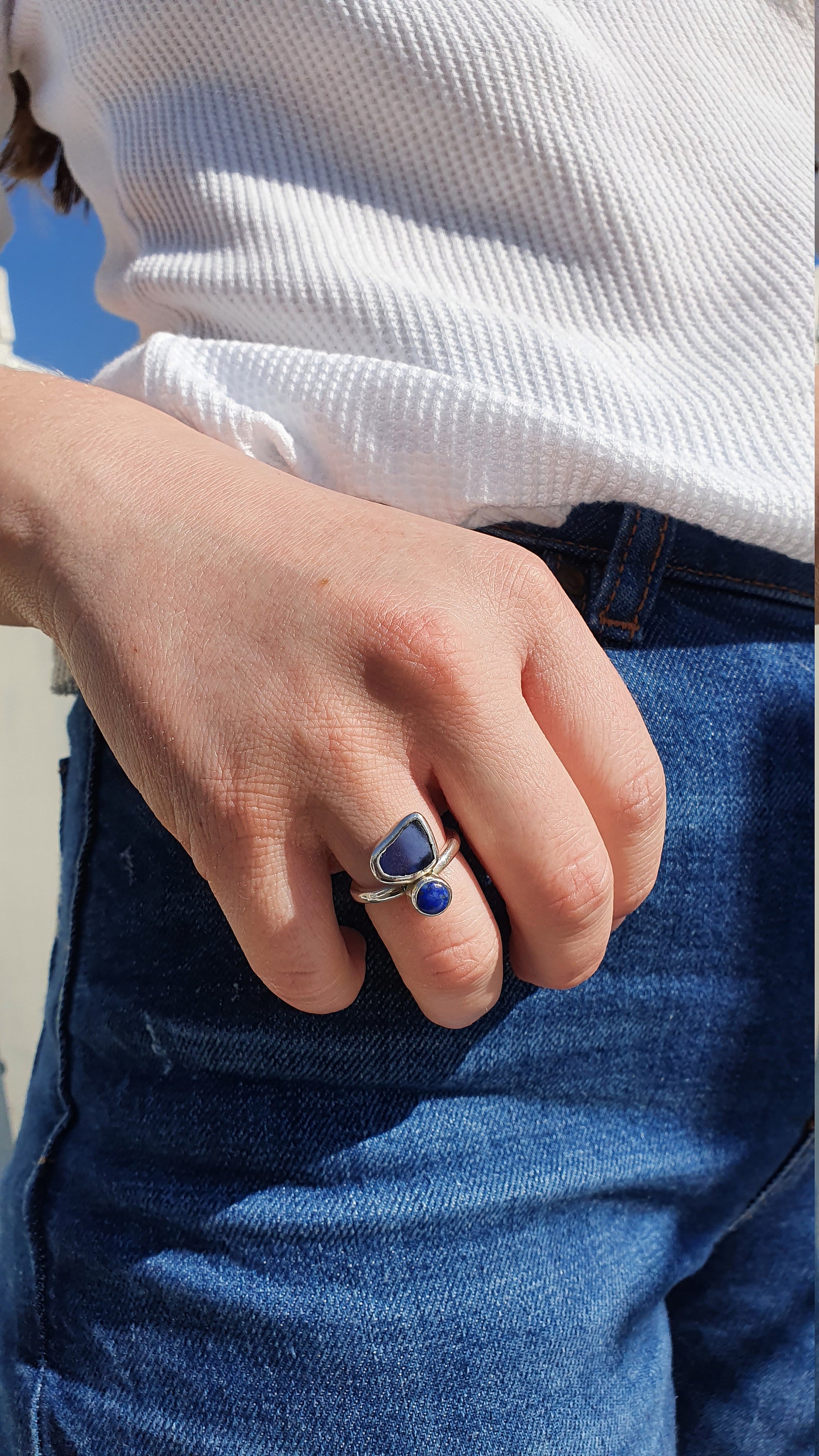 Sea Glass Ring in Electric Blue With Lapis Lazuli Set in Silver ...