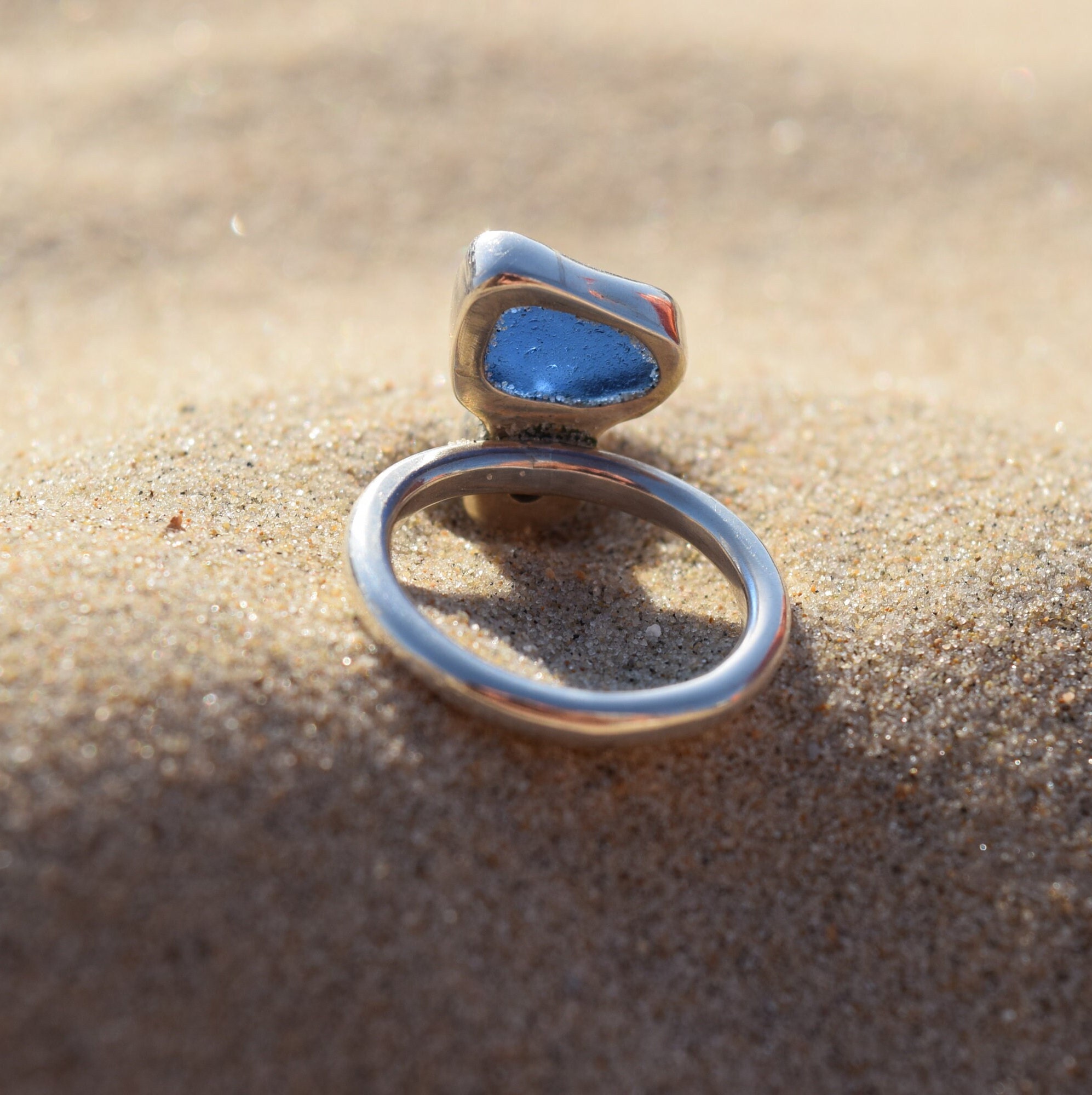 Sea Glass Ring in Electric Blue With Lapis Lazuli Set in Silver ...