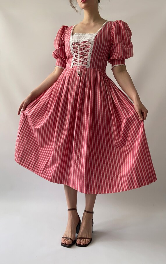 Vintage Dirndl Dress Light Blue Plaid Cotton Dress Ba… - Gem