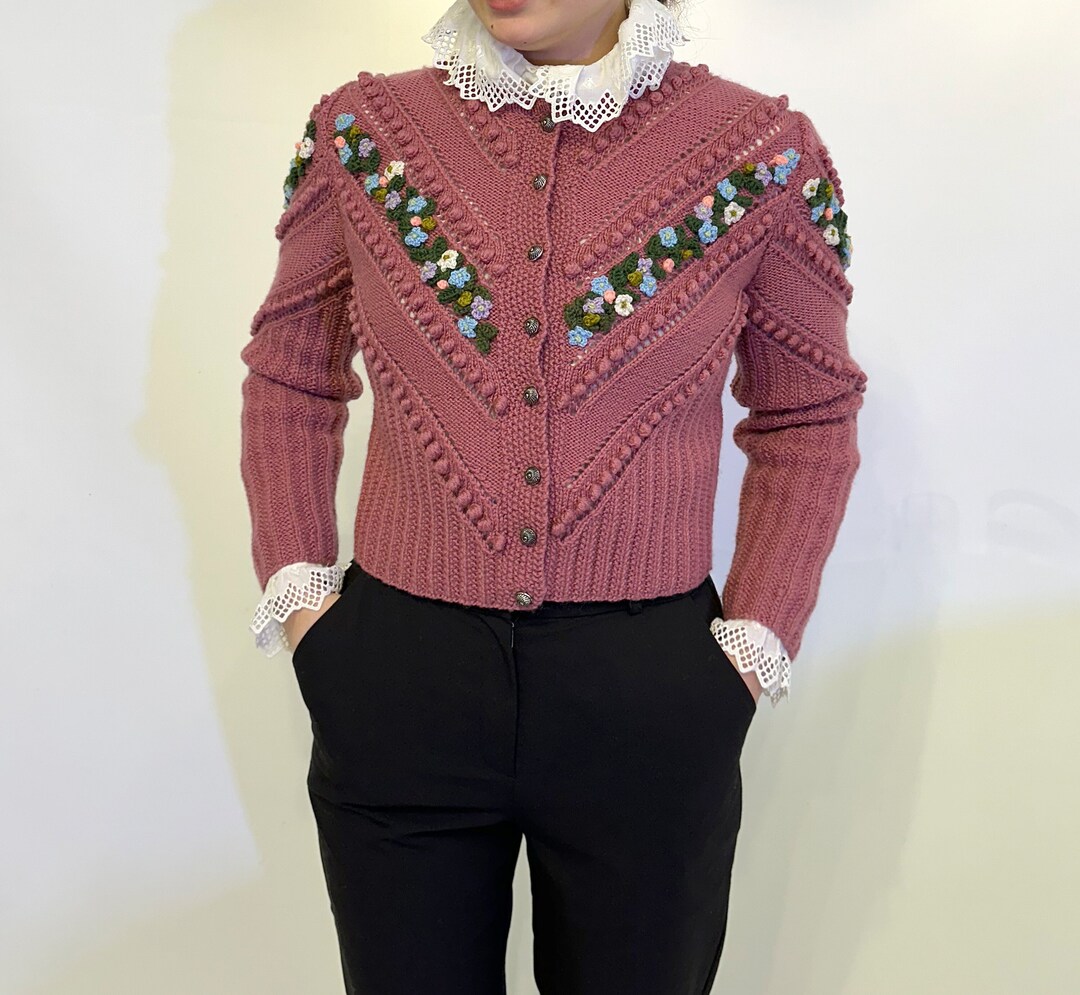 Flowery Field Pink Unique Amazing Vintage Cardigan With Colourful ...