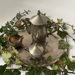 Antique Alpaca Silver Tea Set Service Withtray, 5 Piece Set - Etsy