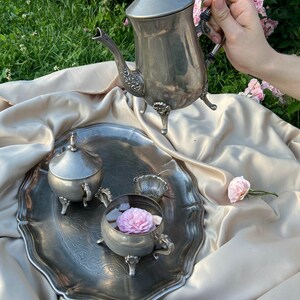 Antique Alpaca Silver Tea Set Service Withtray, 5 Piece Set - Etsy