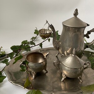 Antique Alpaca Silver Tea Set Service Withtray, 5 Piece Set - Etsy