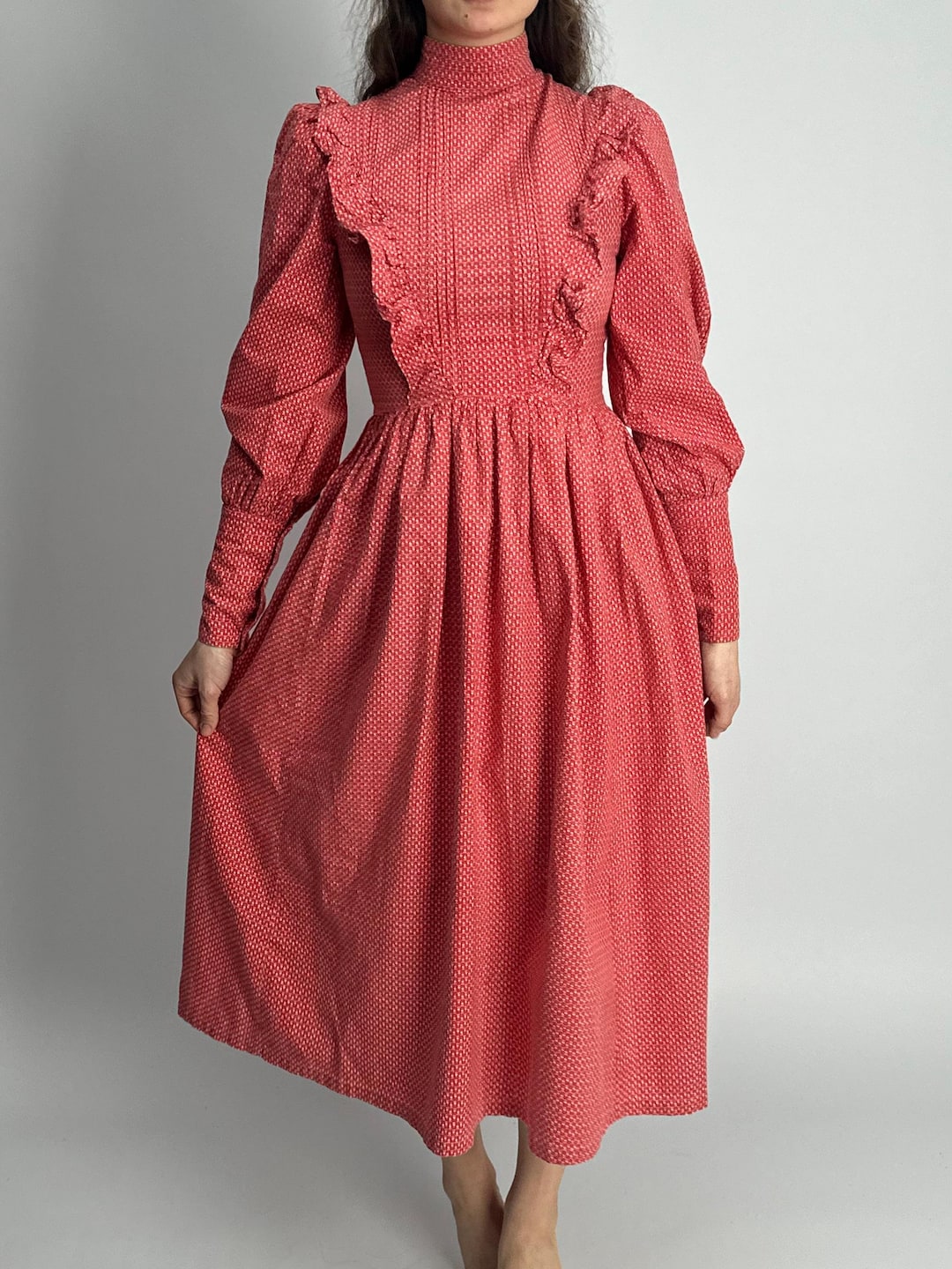 Early Laura Ashley Peach Modest Midii Vintage Dress Gown Midi Tea Dress ...