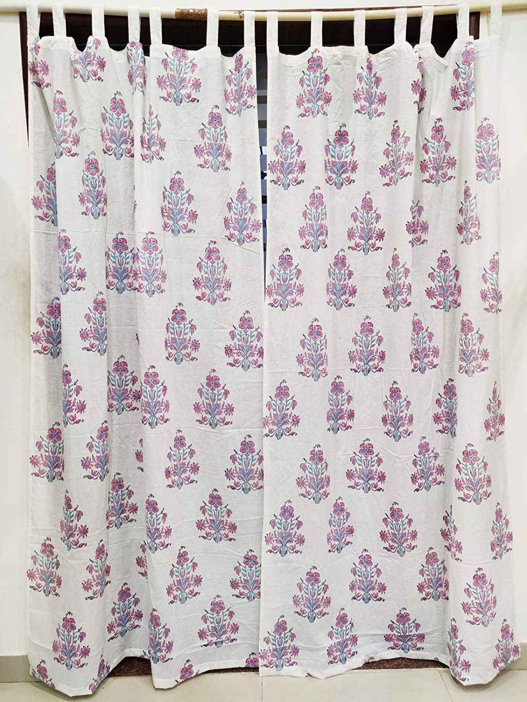 Floral Block Print Cotton Curtains: Boho Window Decor, Set of 2 - Etsy
