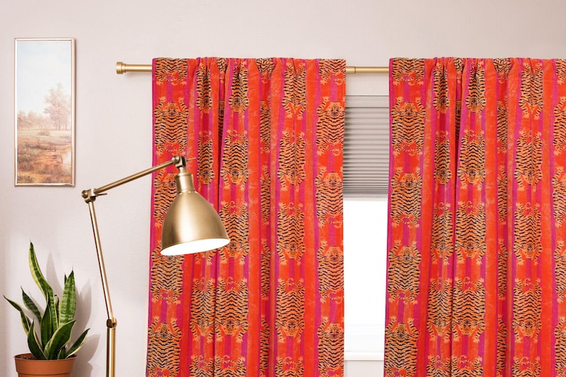 Tiger Print Velvet Curtain Set: Boho Indian Window Treatment 2 Panels ...