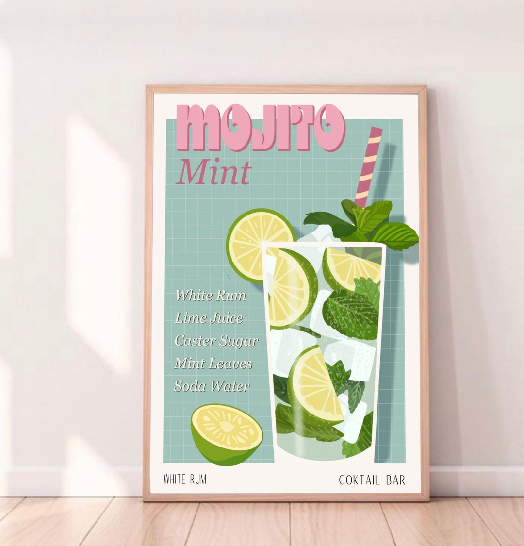 MOJITO PRINT Bar Poster Wall Decoration Cocktail Poster Interior ...