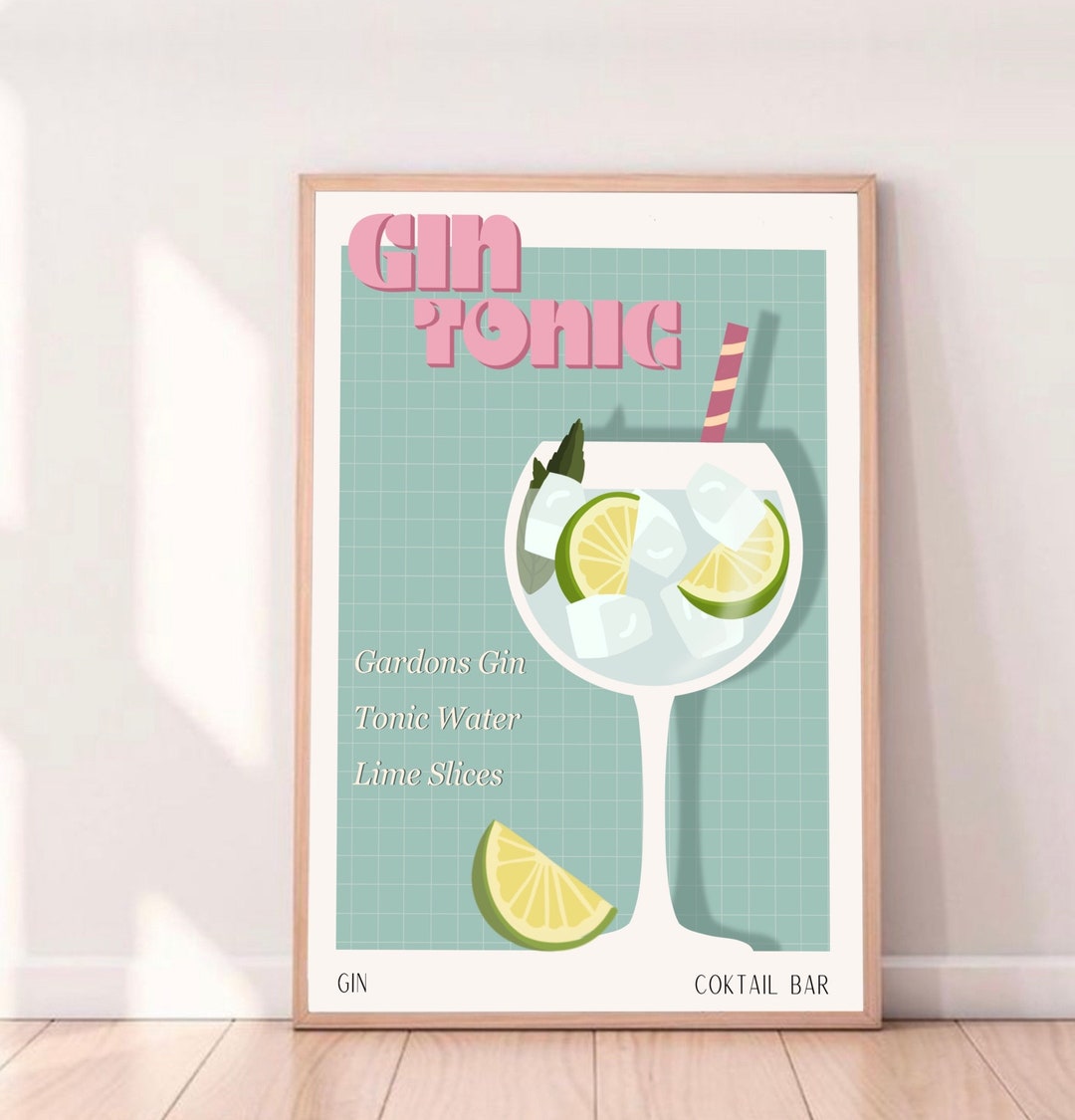 GIN TONIC PRINT - Bar Poster - Wall Decoration - Cocktail Poster ...