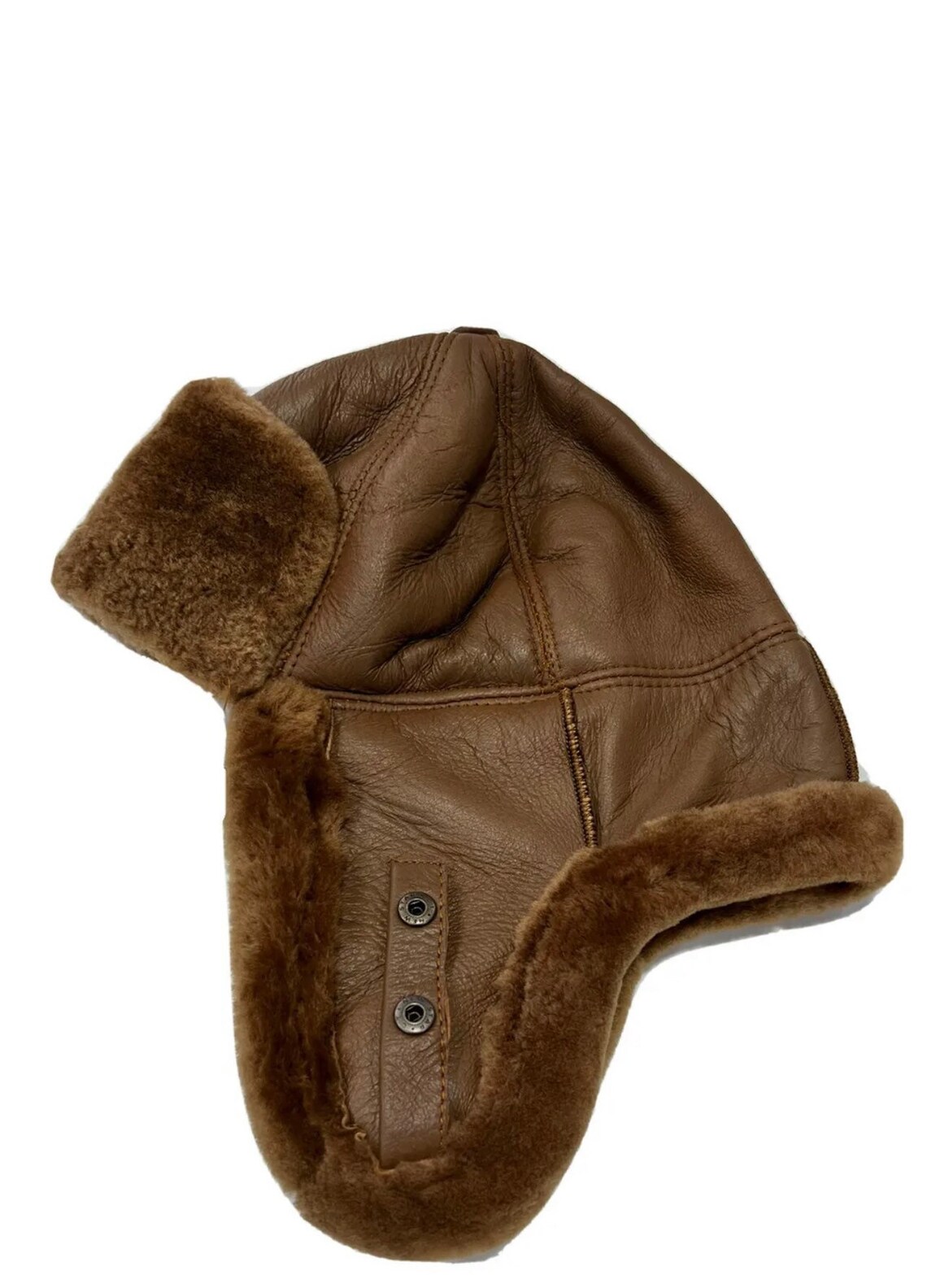 Real Sheepskin Hat Brown Shearing Leather Bomber Trapper Hanukkahs ...