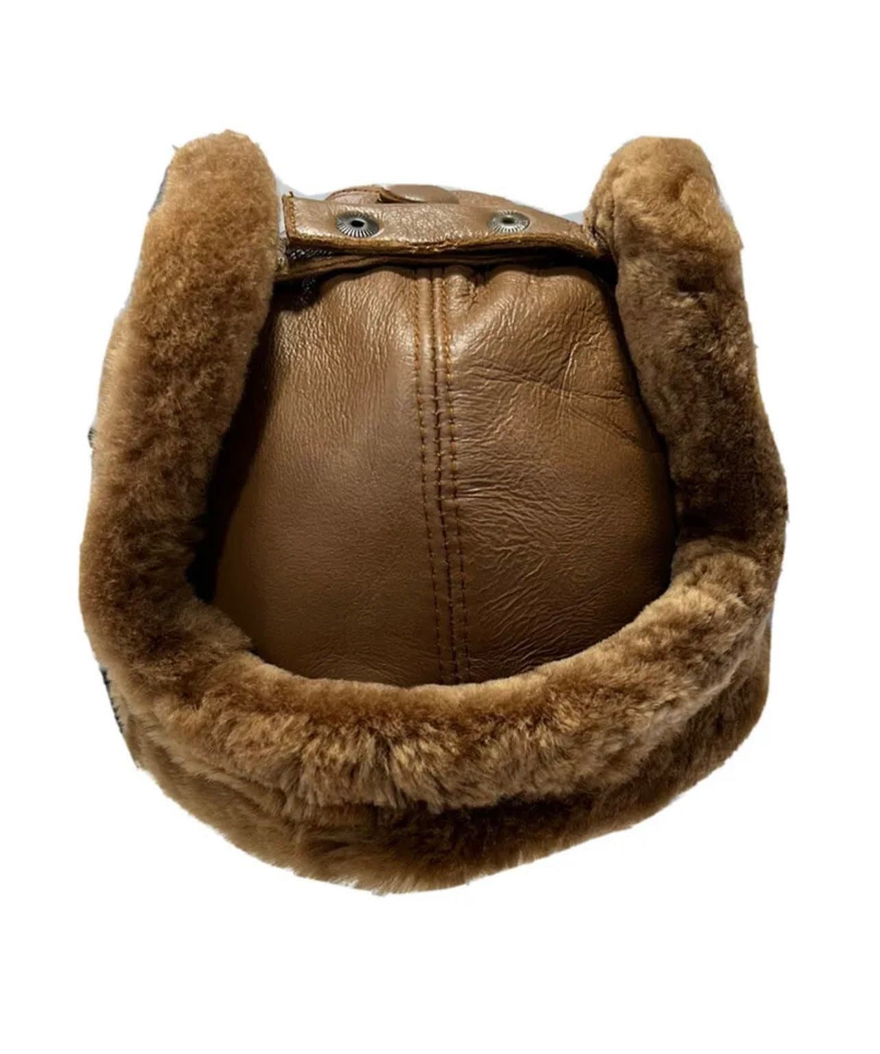 Real Sheepskin Hat Brown Shearing Leather Bomber Trapper Hanukkahs ...