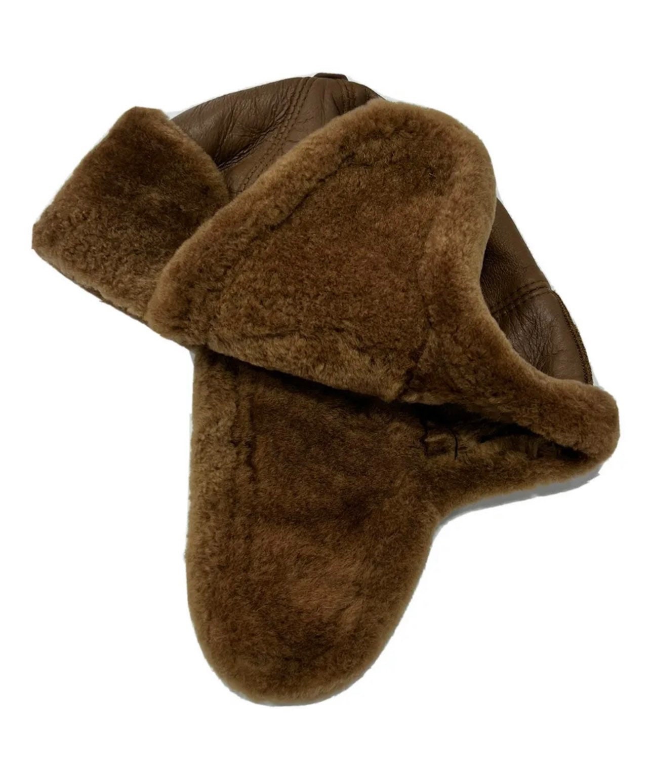 Real Sheepskin Hat Brown Shearing Leather Bomber Trapper Hanukkahs ...