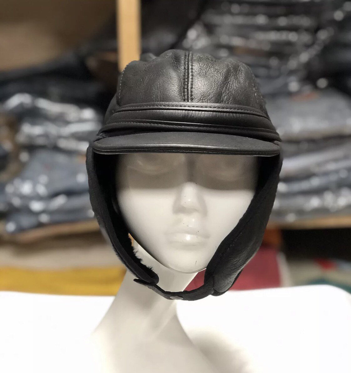 Real Sheepskin Hat Shearing Leather Bomber Trapper Hanukkahs Hunting ...