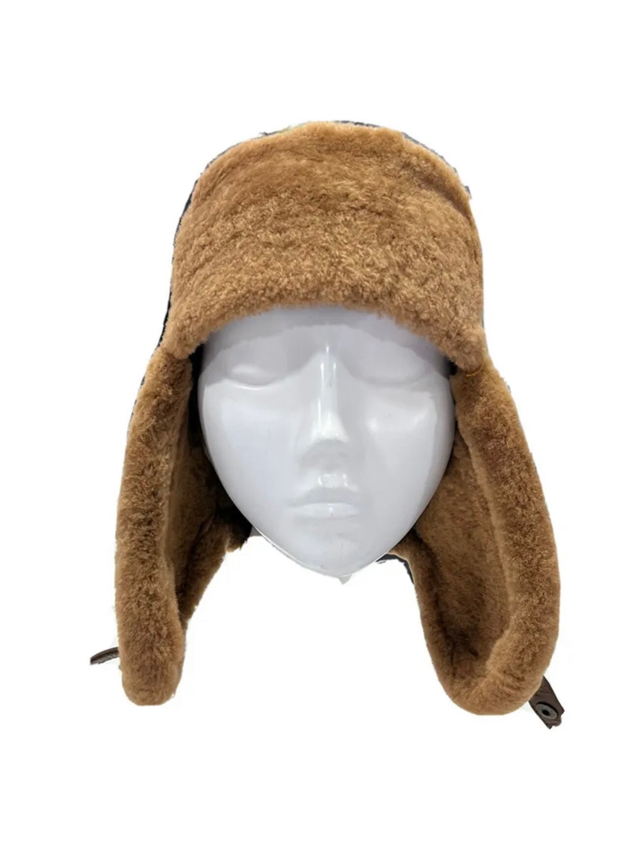 Real Sheepskin Hat Brown Shearing Leather Bomber Trapper Hanukkahs ...