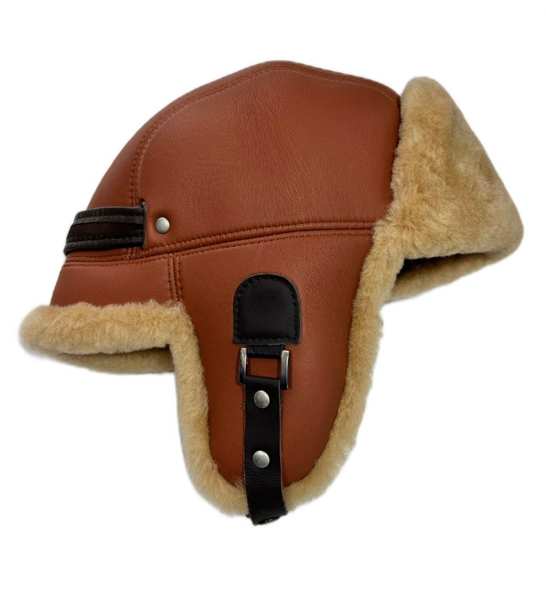 Leather Sheepskin Shearling Aviator Russian Ushanka Trapper Winter Fur ...