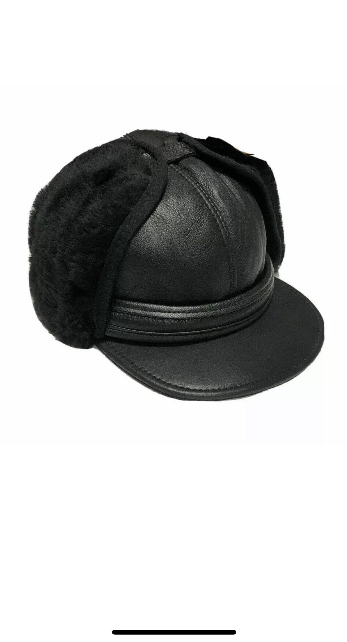 Real Sheepskin Hat Shearing Leather Bomber Trapper Hanukkahs Hunting ...