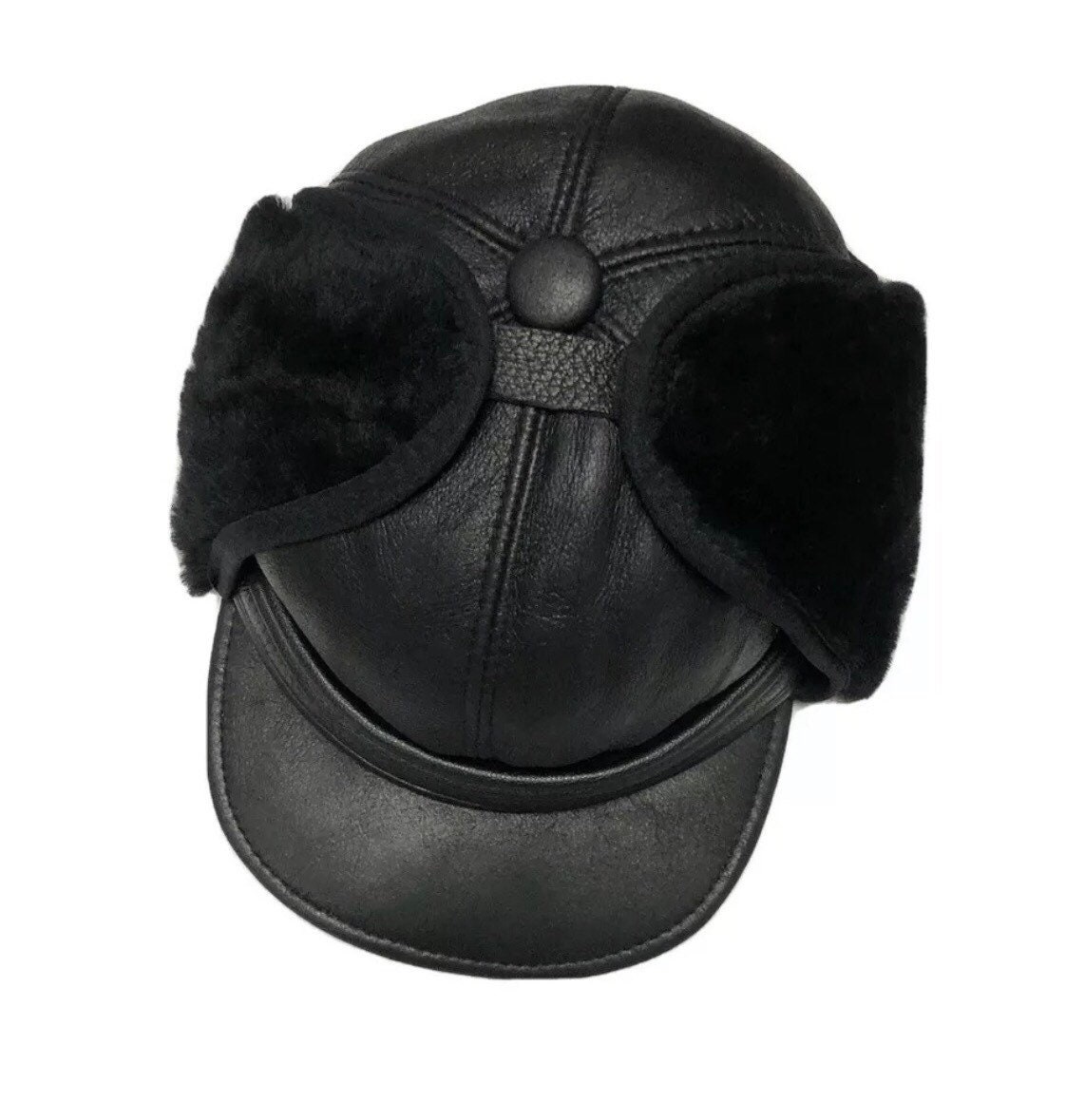 Real Sheepskin Hat Shearing Leather Bomber Trapper Hanukkahs Hunting ...