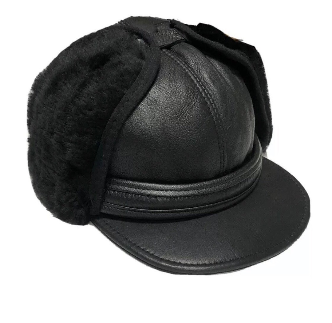 Real Sheepskin Hat Shearing Leather Bomber Trapper Hanukkahs Hunting ...