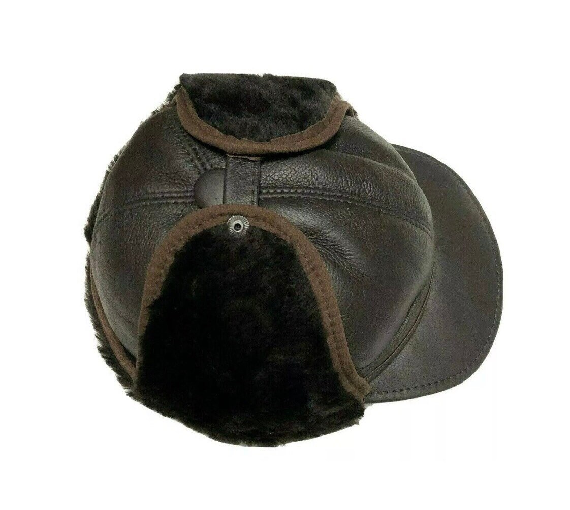 Real Sheepskin Bomber Hat Shearing Leather Trapper Hanukkahs Hunting ...