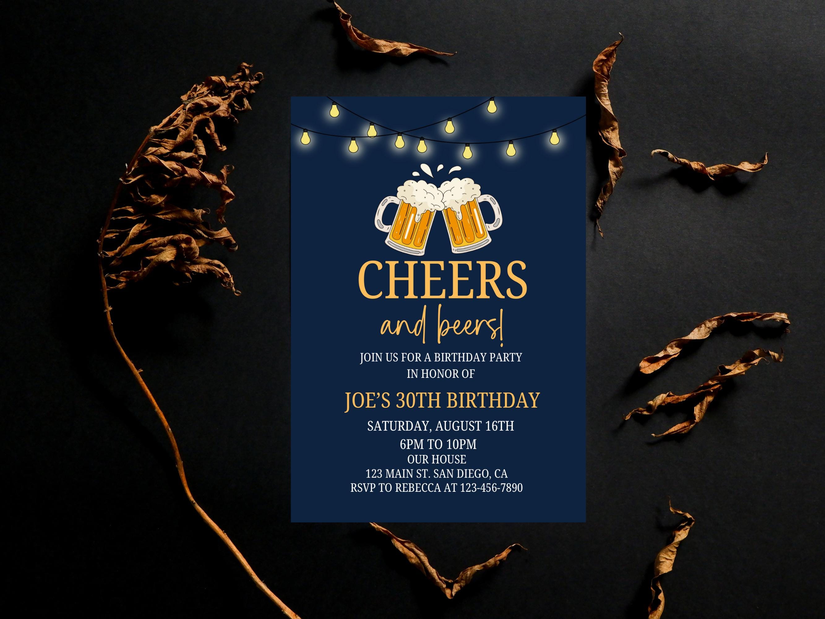 Cheers and Beers Birthday Invitation, Editable Beer Party (digital ...