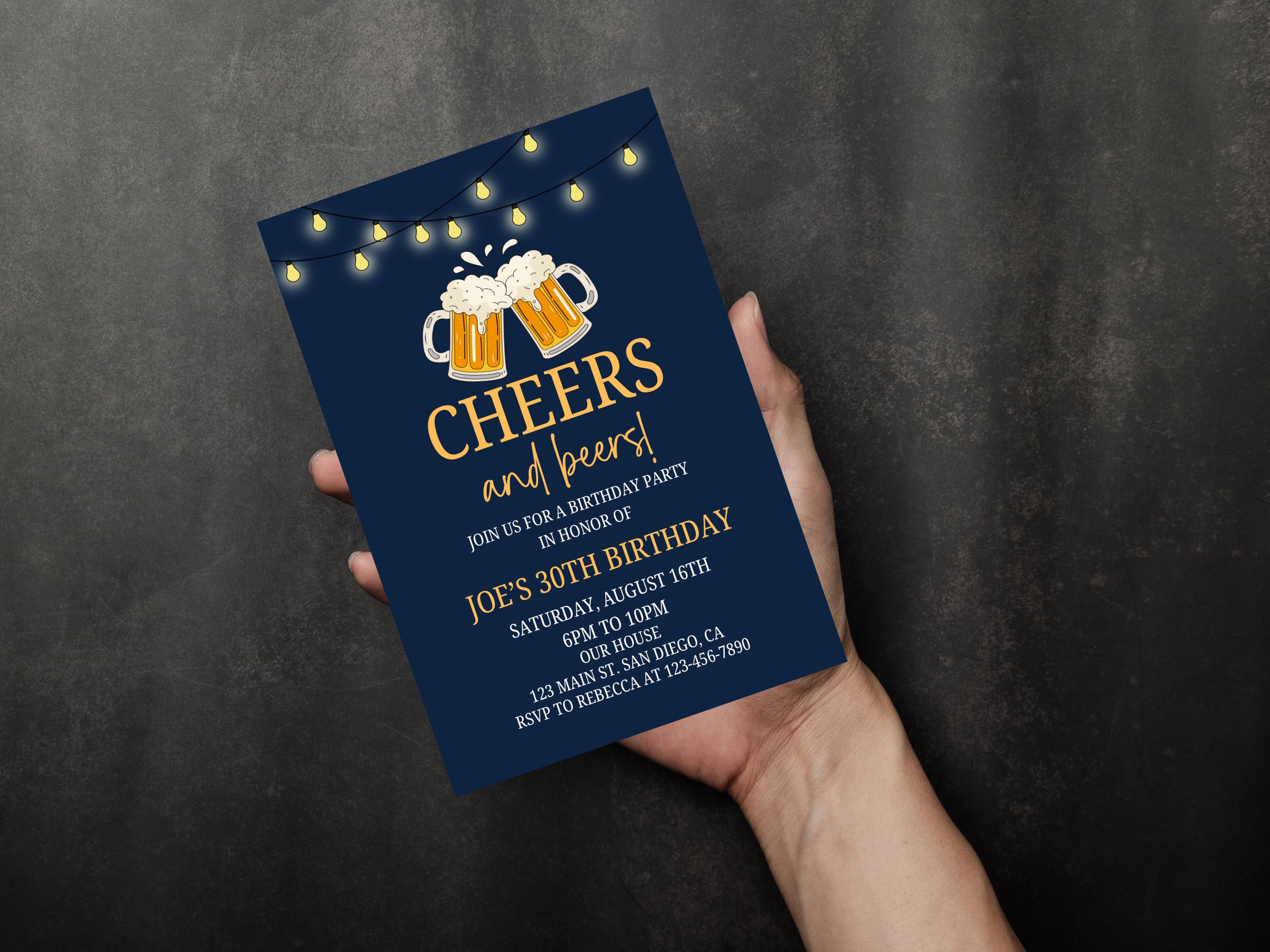 Cheers and Beers Birthday Invitation, Editable Beer Party (digital ...