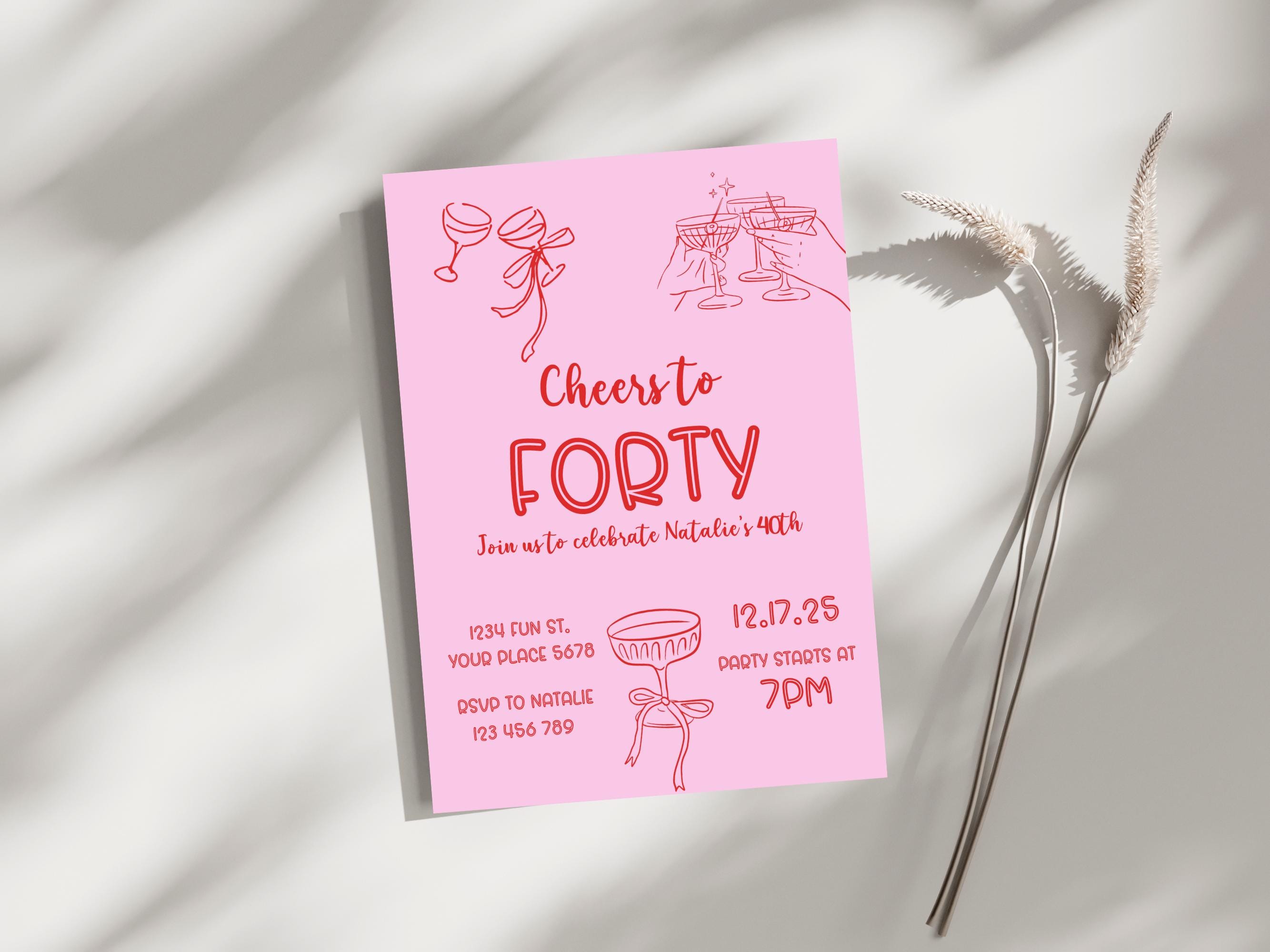 40th Cheers Editable Birthday Invitation Template, 40th Birthday Invite ...