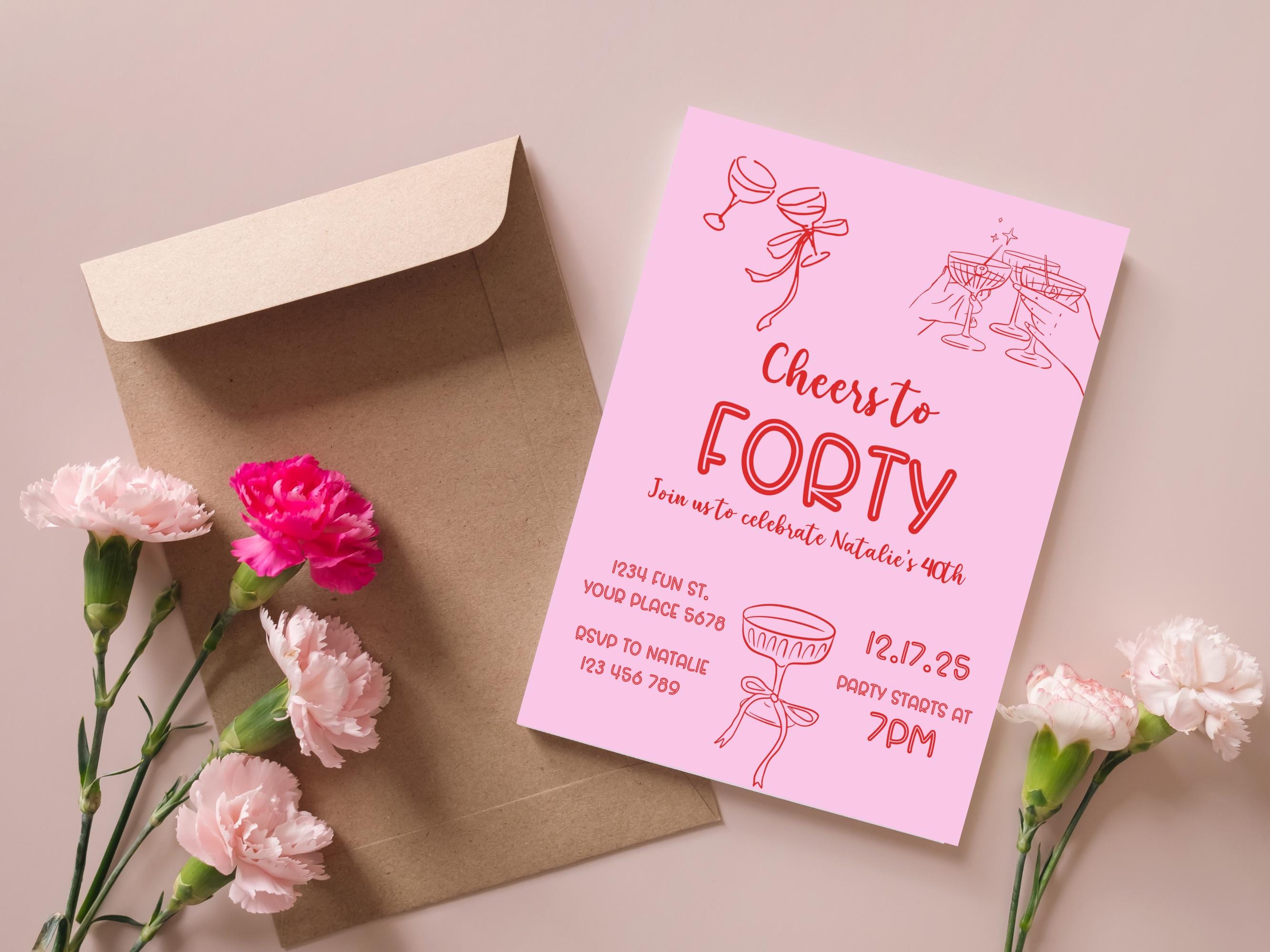 40th Cheers Editable Birthday Invitation Template, 40th Birthday Invite ...