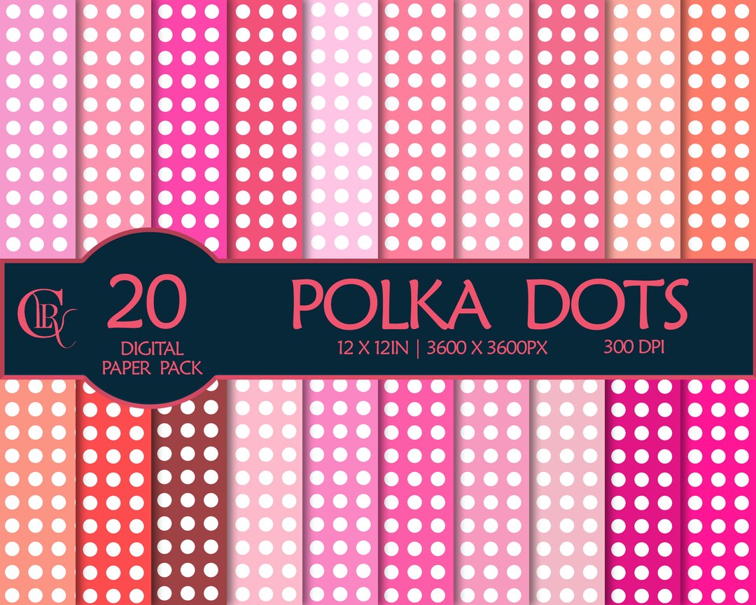 20 Pink Polka Dots Digital Paper Pack Scrapbook Paper Digital Download ...
